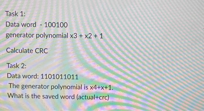 Solved Task 1 Data Word 100100 Generator Polynomial
