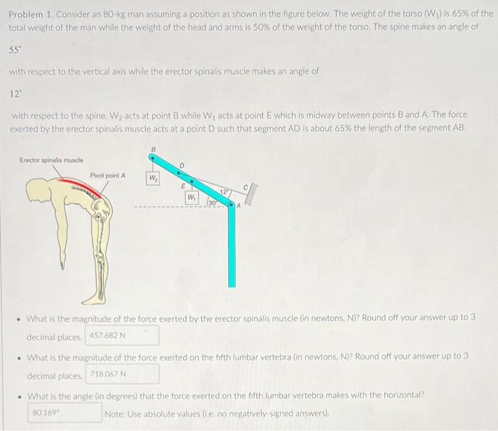 Solved Problem 1. Consider an 80-kg man assuming a position | Chegg.com