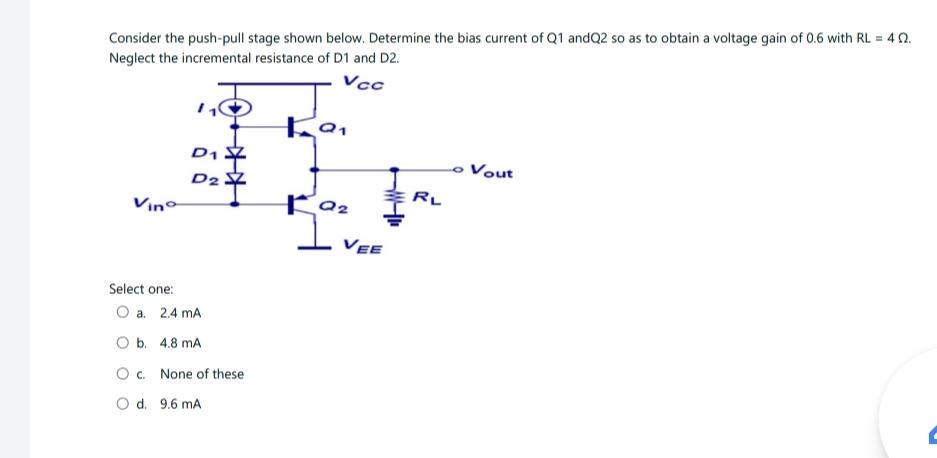 Consider the push-pull stage shown below. Determine | Chegg.com
