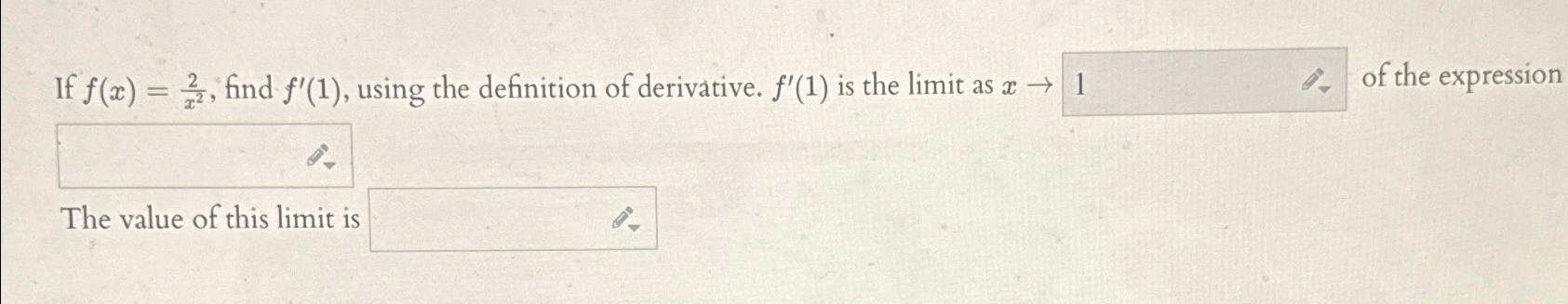 Solved If f(x)=2x2, ﻿find f'(1), ﻿using the definition of | Chegg.com