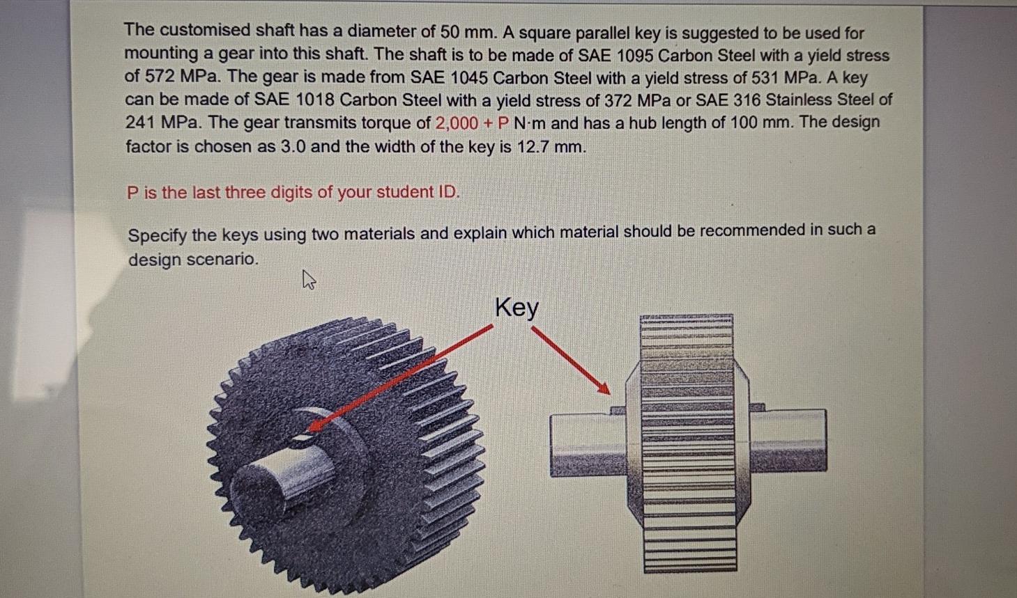 Solved The customised shaft has a diameter of 50 mm. A | Chegg.com