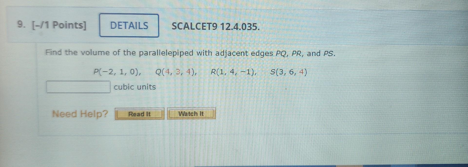Solved Find the volume of the parallelepiped with adjacent | Chegg.com