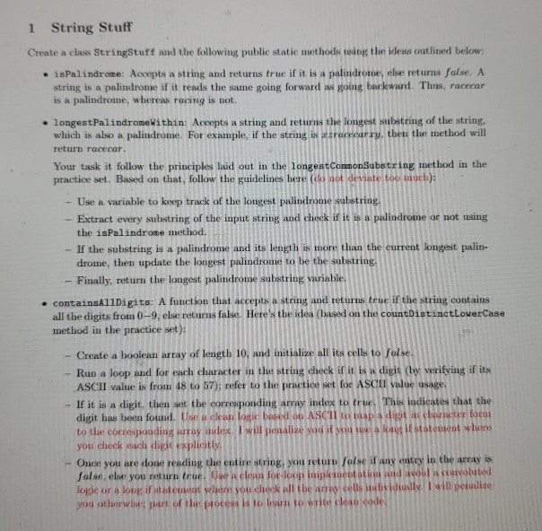 Solved 1 String Stuff Create a class StringStuff and the | Chegg.com