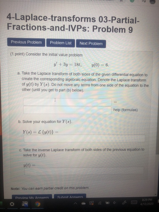 Solved 4-Laplace-transforms 03-Partial- Fractions-and-IVPs: | Chegg.com