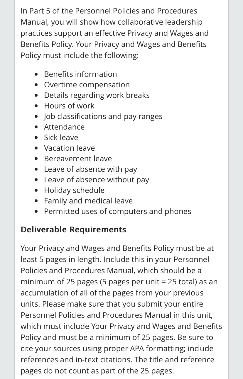 Solved In Part 5 ﻿of the Personnel Policies and Procedures | Chegg.com