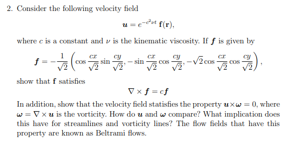 2. Consider the following velocity field | Chegg.com