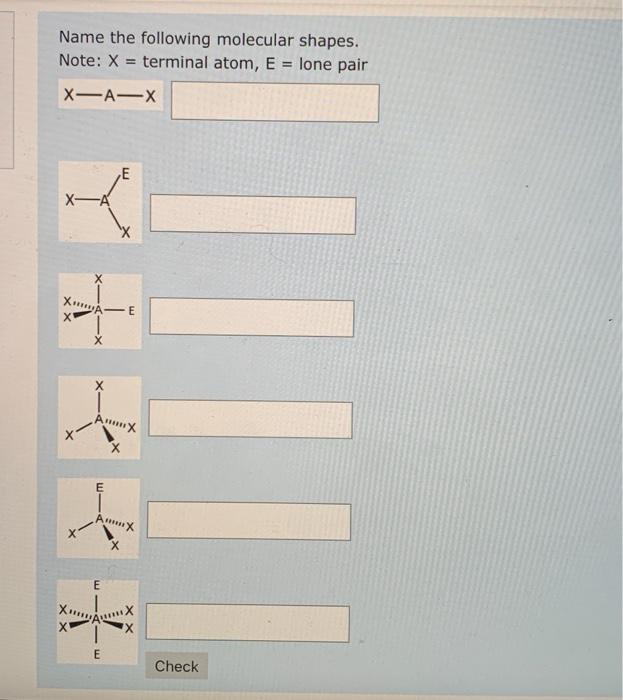 Solved Name the following molecular shapes. Note: X= | Chegg.com