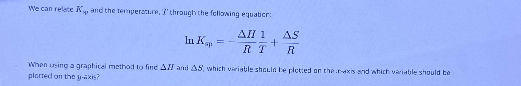 Solved We can relate Ksp ﻿and the temperature, T ﻿through | Chegg.com