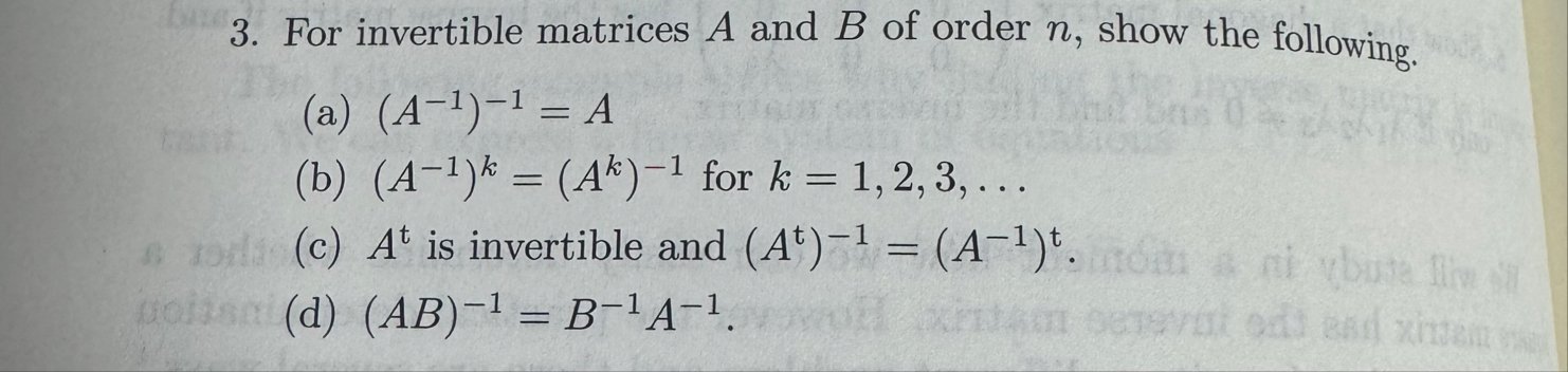 Solved For invertible matrices A and B ﻿of order n, ﻿show | Chegg.com