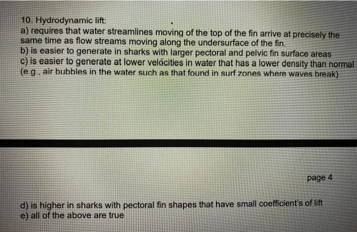 Solved 10. Hydrodynamic lift: a) requires that water | Chegg.com