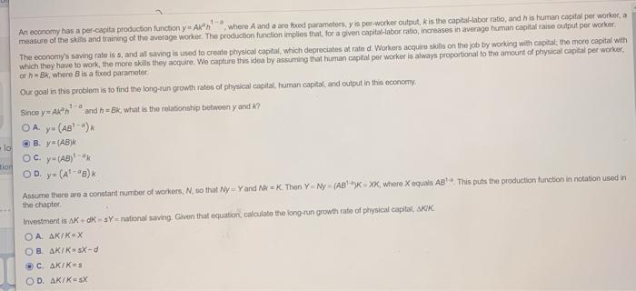 Solved Lo An Economy Has A Per Capita Production Function 9943