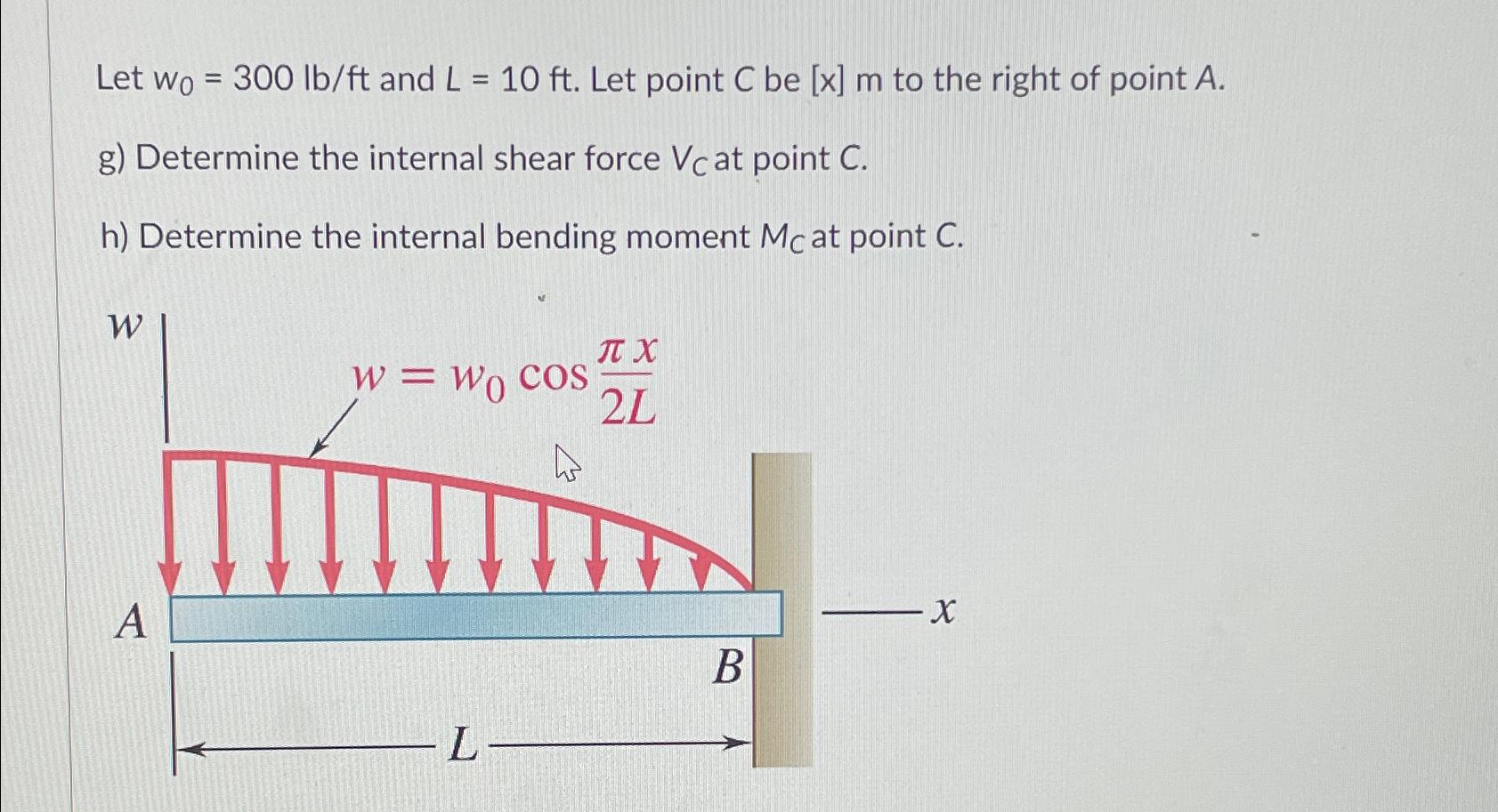 Solved Let w0=300lbft ﻿and L=10ft. ﻿Let point C ﻿be [5]m ﻿to | Chegg.com