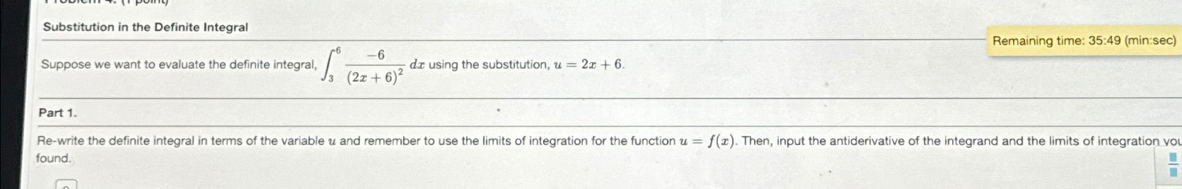 Solved Substitution in the Definite IntegralRemaining time: | Chegg.com