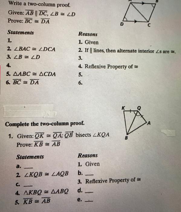 Solved Write a two-column proof. Given: AB | DC, ZB = ZD | Chegg.com