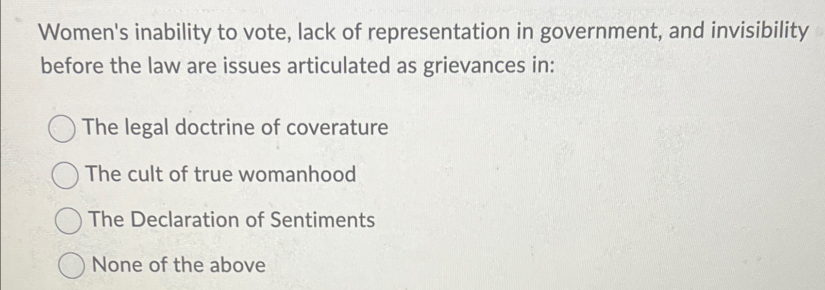 Solved Women's inability to vote, lack of representation in | Chegg.com