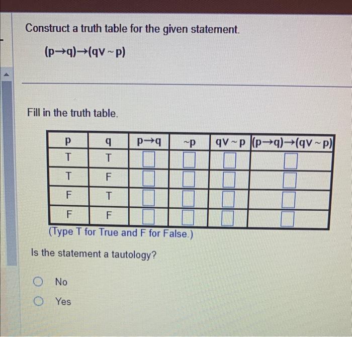 Solved Construct a truth table for the given statement. | Chegg.com