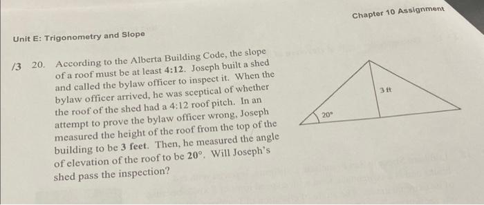 Solved Unit E: Trigonometry and Slope /3 20. According to | Chegg.com