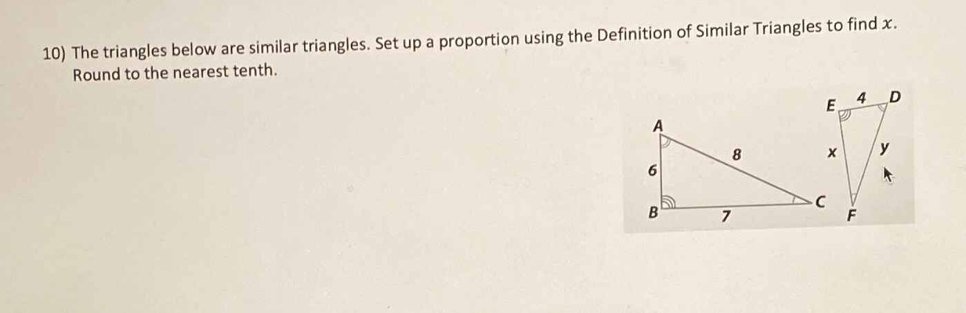 Solved The triangles below are similar triangles. Set up a | Chegg.com