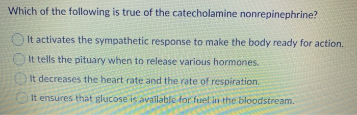 Solved Which of the following is true of the catecholamine | Chegg.com