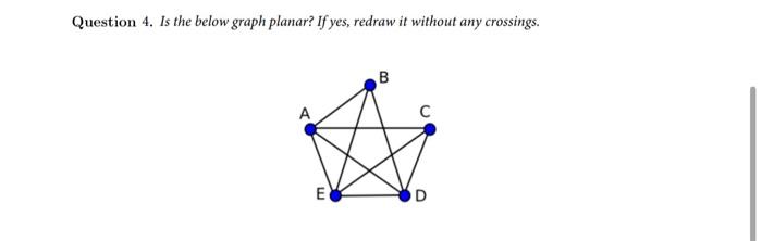 Solved Question 4. Is the below graph planar? If yes, redraw | Chegg.com