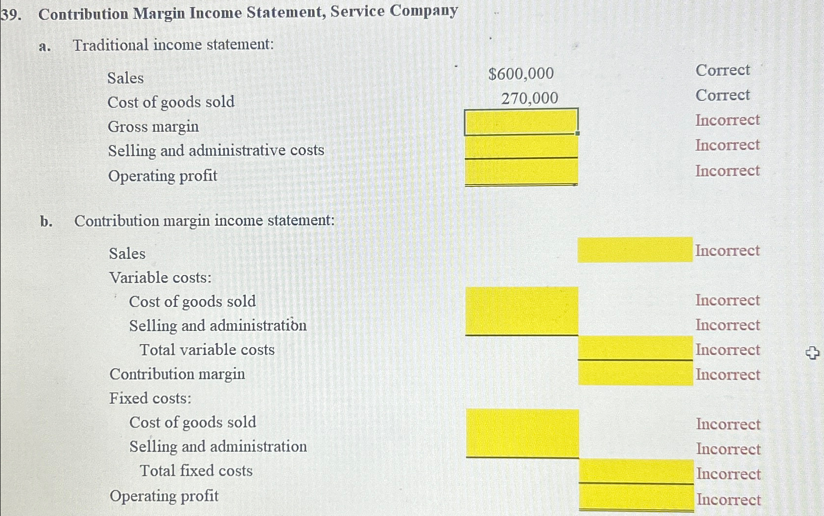 Contribution Margin Income Statement, Service | Chegg.com