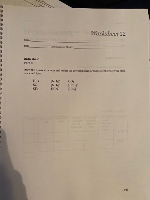Solved Worksheet 12 Name Date Lab Instructor/Section Data | Chegg.com