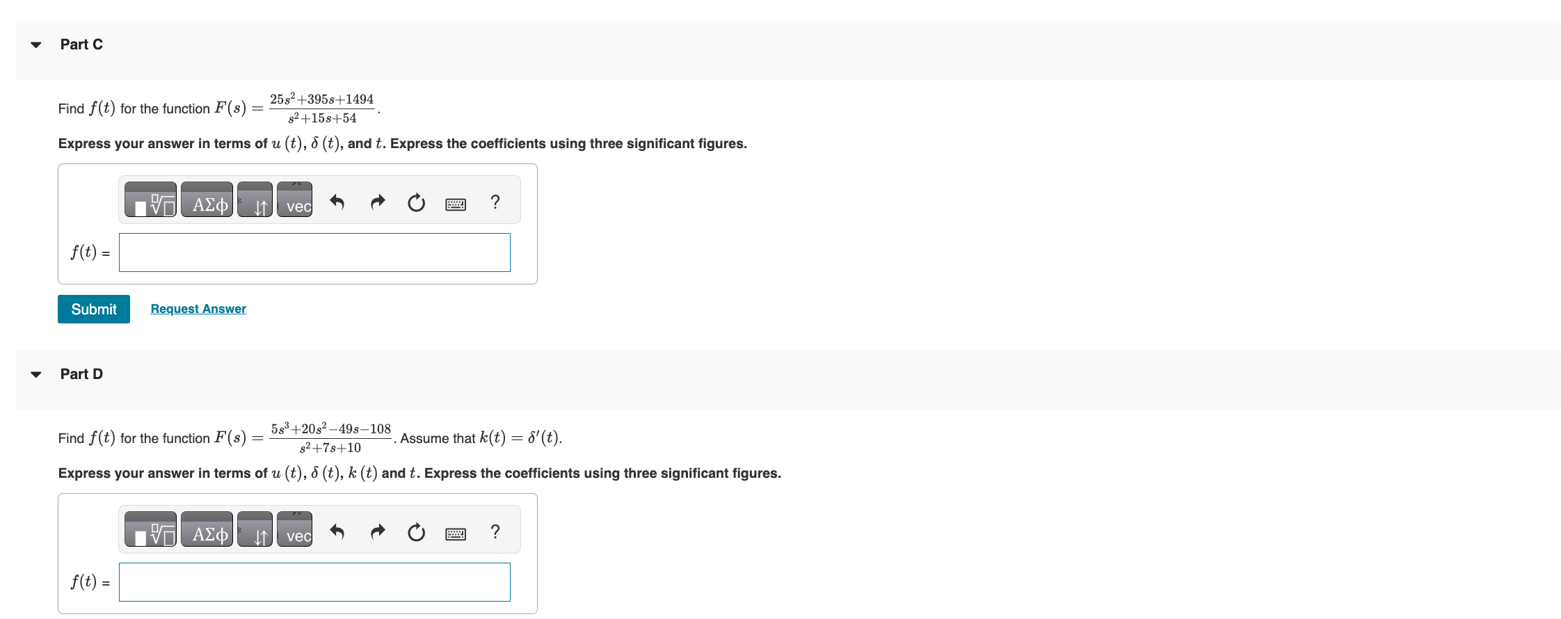 Solved Part CFind f(t) ﻿for the function | Chegg.com