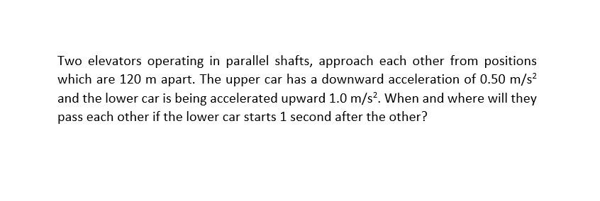 Solved Two elevators operating in parallel shafts, approach | Chegg.com