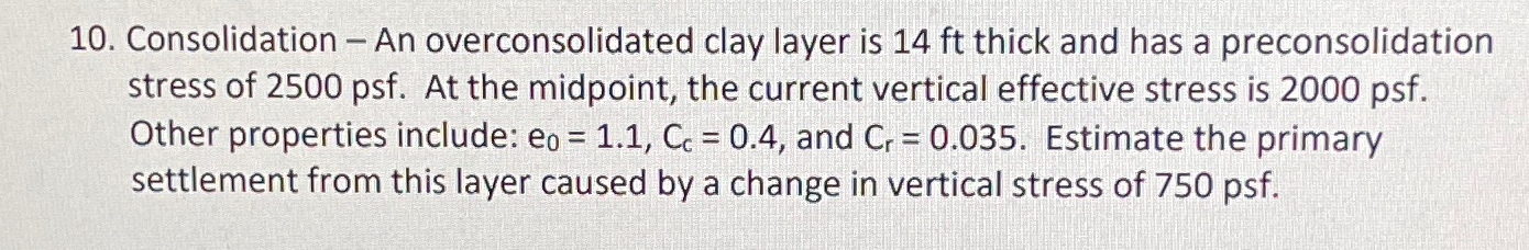 Solved Consolidation - ﻿An overconsolidated clay layer is | Chegg.com
