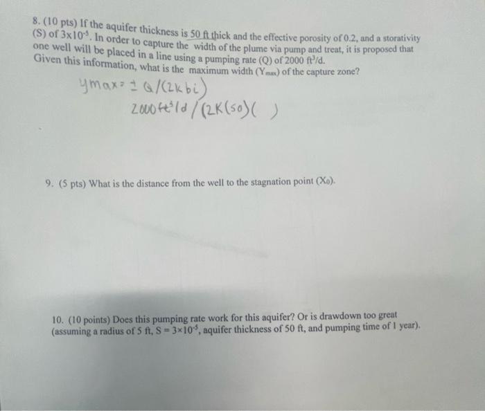 Solved 5. (10 pts) If the aquifer thickness is 50ft thick | Chegg.com