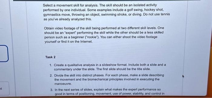 Solved Select a movement skill for analysis. The skill | Chegg.com
