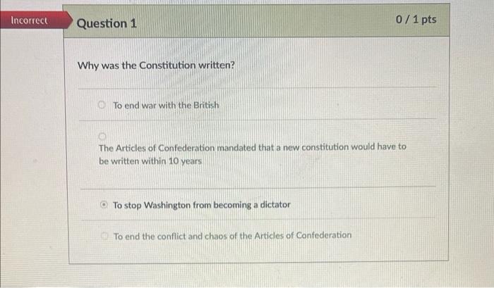 Why was the Constitution written? To end war with the | Chegg.com