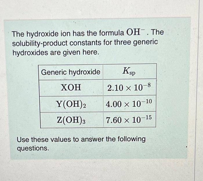 Solved The hydroxide ion has the formula OH−. The | Chegg.com