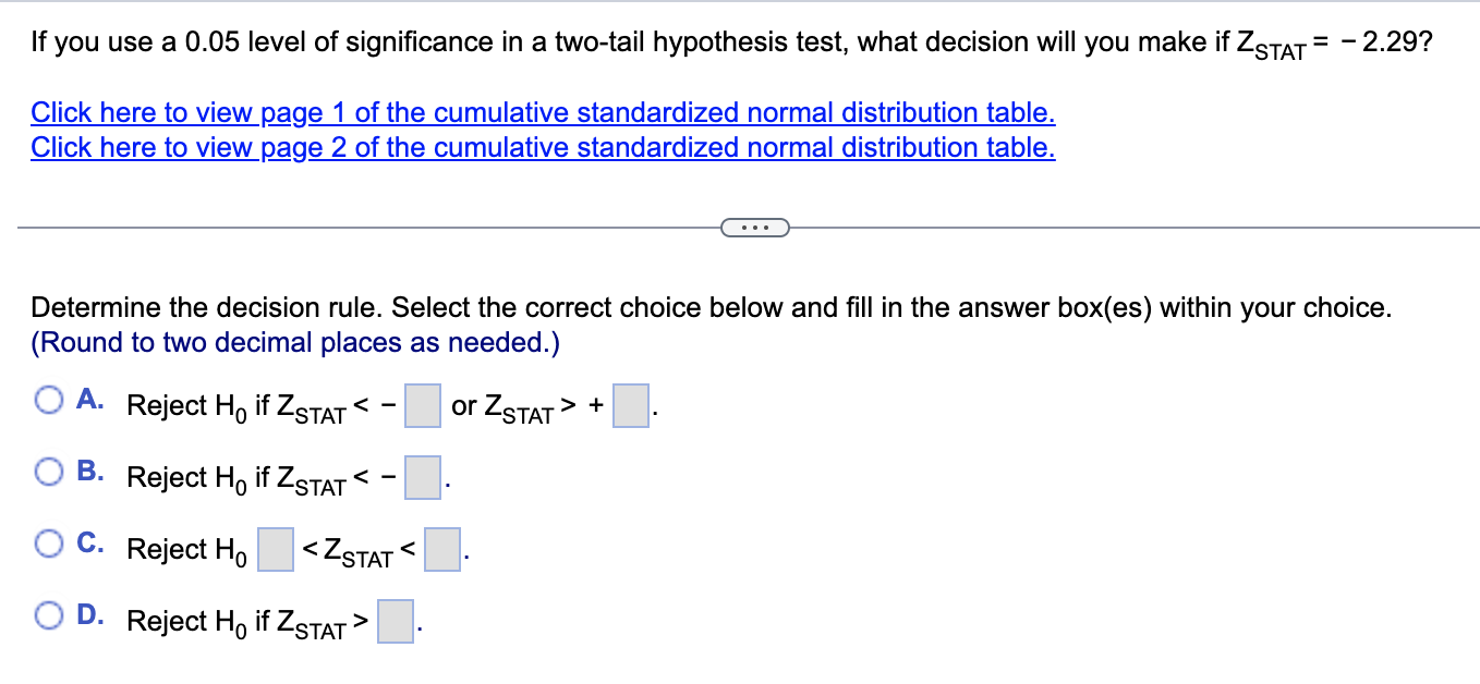 Solved Determine the decision rule. Select the correct | Chegg.com