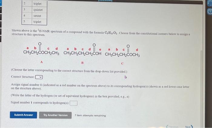 Solved 5 2 3H 3. 4 2H 2H 1H 2H 12 NH PPM Peak Splitting 1 | Chegg.com