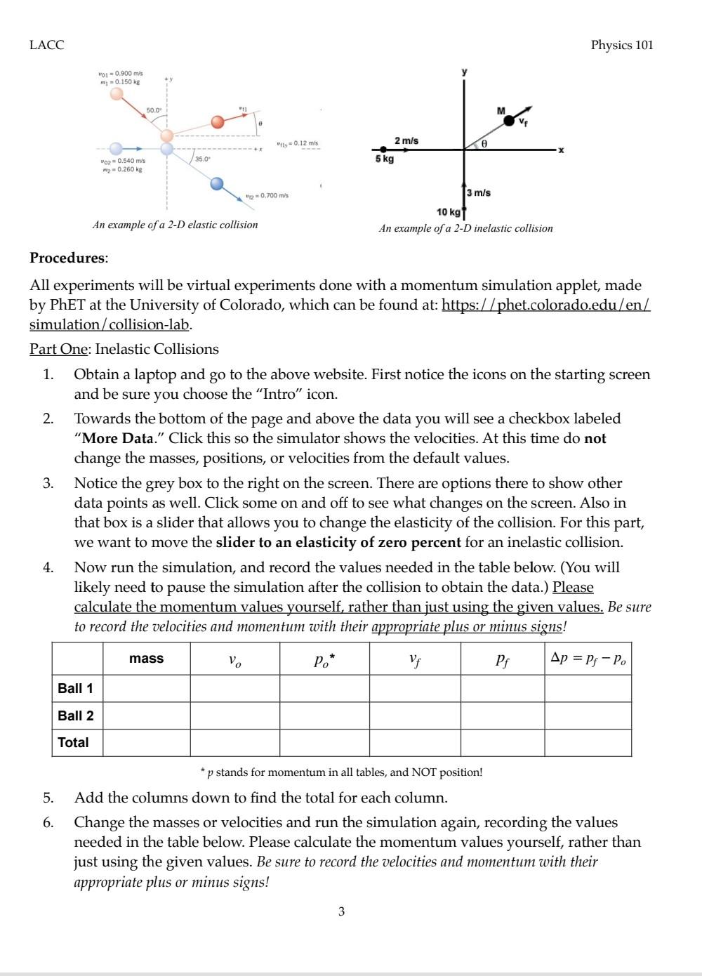 Lab 8: MOMENTUM & COLLISIONS Equipment List: Laptop | Chegg.com