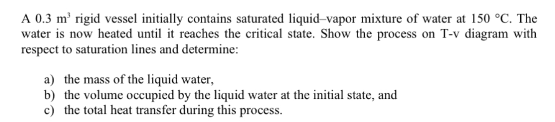 Solved A 0.3m3 ﻿rigid vessel initially contains saturated | Chegg.com