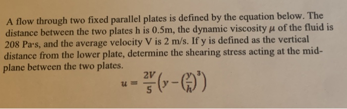 Solved A flow through two fixed parallel plates is defined | Chegg.com