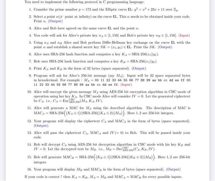 Solved You need to implement the following protocol in C | Chegg.com