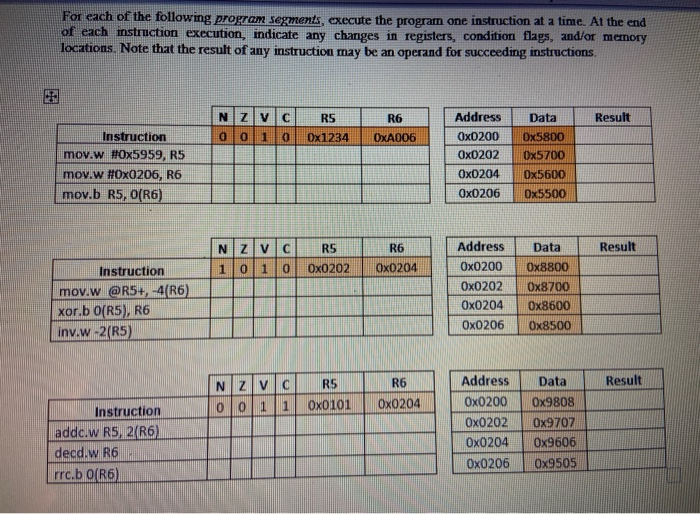 For each of the following program segments, execute | Chegg.com