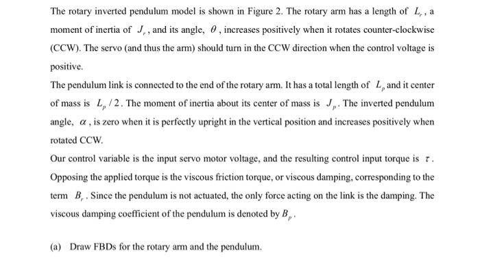 Solved The rotary inverted pendulum model is shown in Figure | Chegg.com