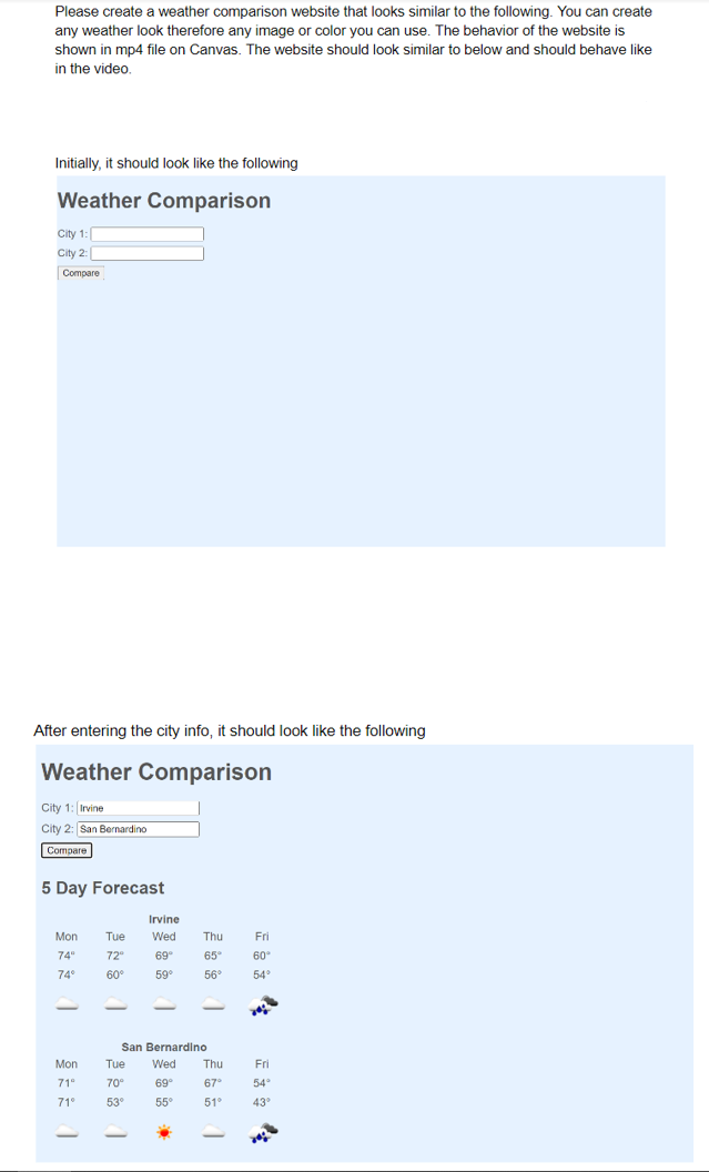 Solved Please create a weather comparison website that looks | Chegg.com