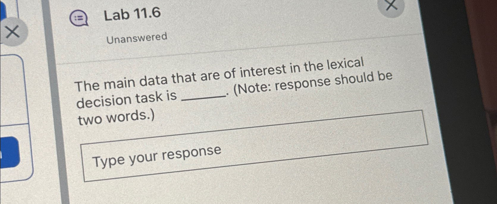 Solved Lab 11.6UnansweredThe main data that are of interest | Chegg.com