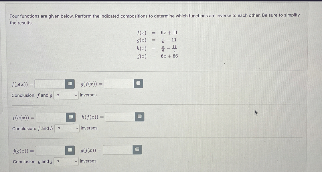 Solved Four functions are given below. Perform the indicated | Chegg.com