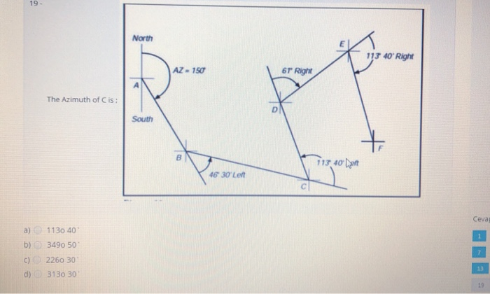 Solved 19- North 113 40' Right AZ - 150 61 Right The Azimuth | Chegg.com
