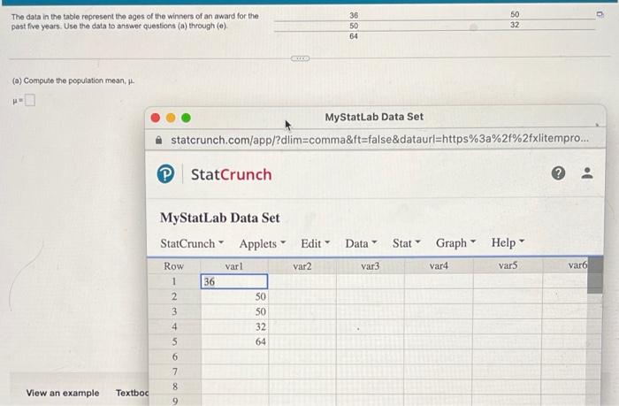 Solved 0 The data in the table represent the ages of the | Chegg.com