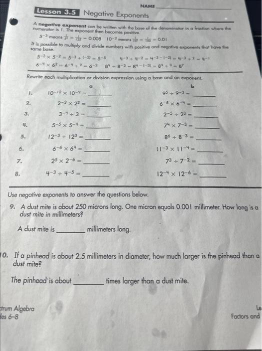 Solved A negative exponent can be written with the bove of | Chegg.com