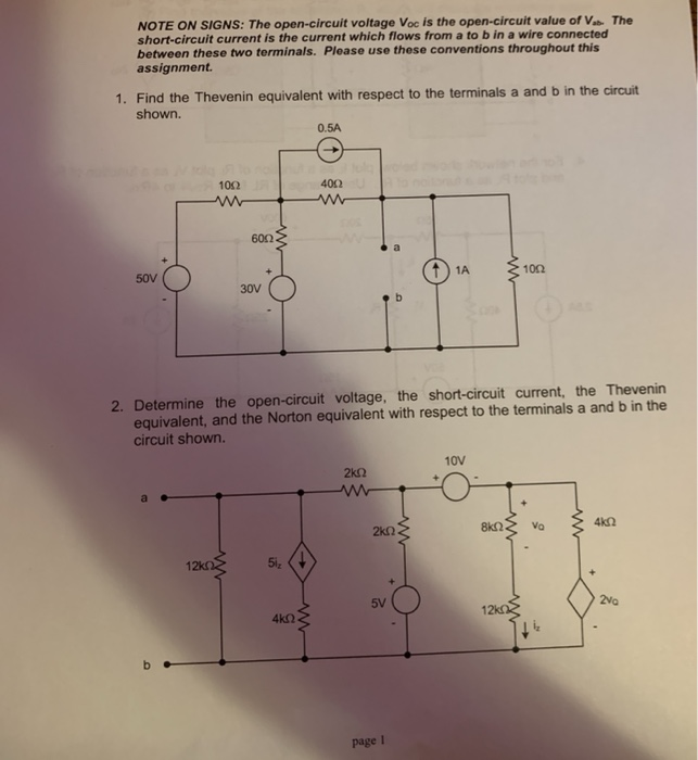 Solved NOTE ON SIGNS: The open-circuit voltage Voc is the | Chegg.com