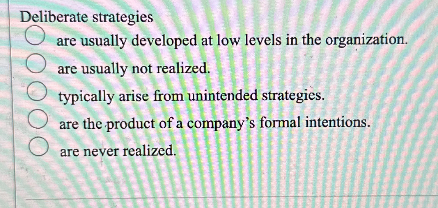 Solved Deliberate strategiesare usually developed at low | Chegg.com