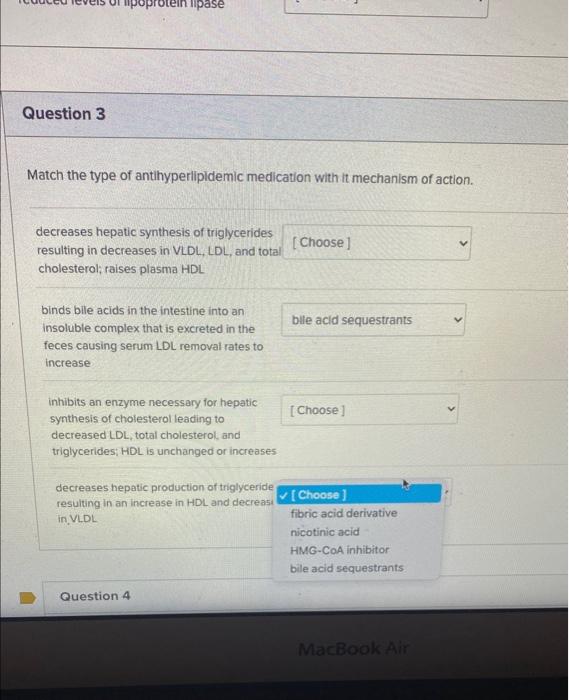 Solved Match the type of antihyperlipidemic medication with | Chegg.com